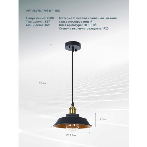 Подвесной светильник Arte Lamp CAPPELLO A7038SP-1BK