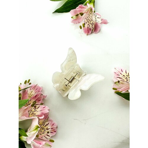 Крабик бабочка Santorini Perl в подарочном мешочке, средний крабик, заколка краб для волос в форме бабочки, ацетат, хорошо держит волосы