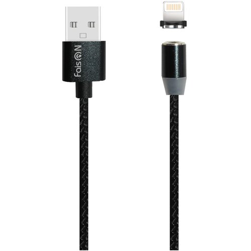USB кабель - 8 pin FaisON HU40A Magnetic Adsorption, 1.0м, круглый, 2.1A, ткань, в переплёте, магнит, цвет: чёрный