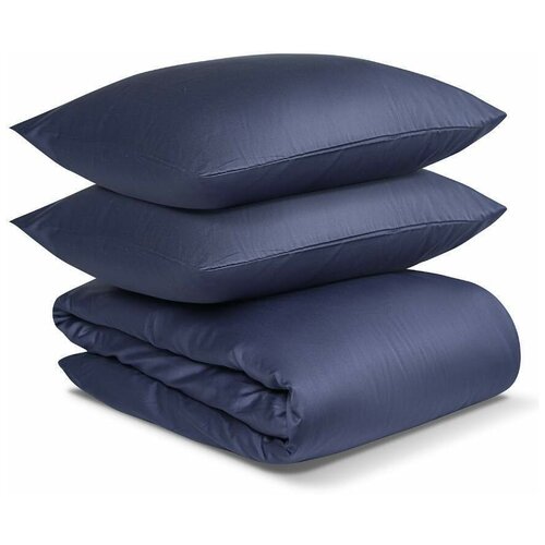 Комплект постельного белья полутораспальный из сатина темно-синего цвета из коллекции Essential