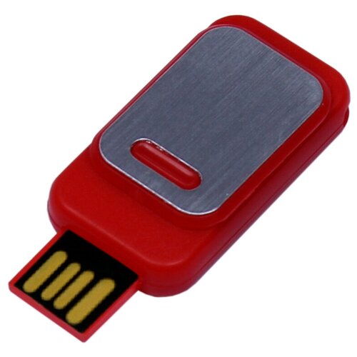 Пластиковая прямоугольная выдвижная флешка с металлической пластиной (32 Гб / GB USB 2.0 Красный/Red 045)