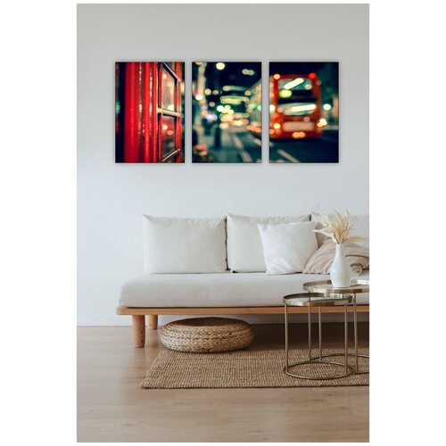 Комплект картин на дереве для интерьера "Огни вечернего Лондона" триптих 90*40см
