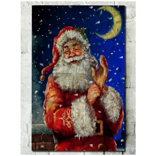 Картина интерьерная на рельефной доске Новый год (Рождество, Дед Мороз, Снегурочка, Аниме) - 7254 В