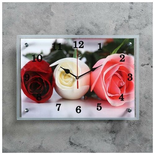 Часы настенные, серия: Цветы, "Три розы", 25х35 см