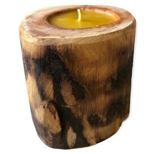 Эко-свеча "лофт" из органического пчелиного воска в натуральном дереве