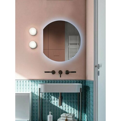 Зеркало для ванной Eclipse 80*70 круглое с левым срезом с холодной LED-подсветкой без кнопки