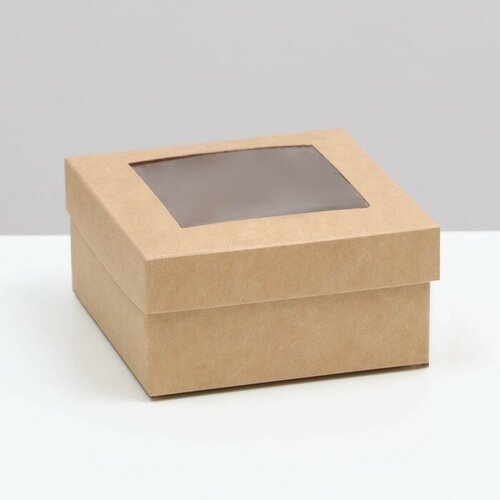 Коробка складная, крышка-дно, с окном, крафт, 10 х 10 х 5 см (5 шт)