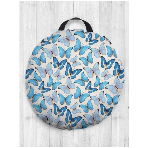 Декоративная подушка сидушка JoyArty "Голубые бабочки" на пол круглая, 52 см