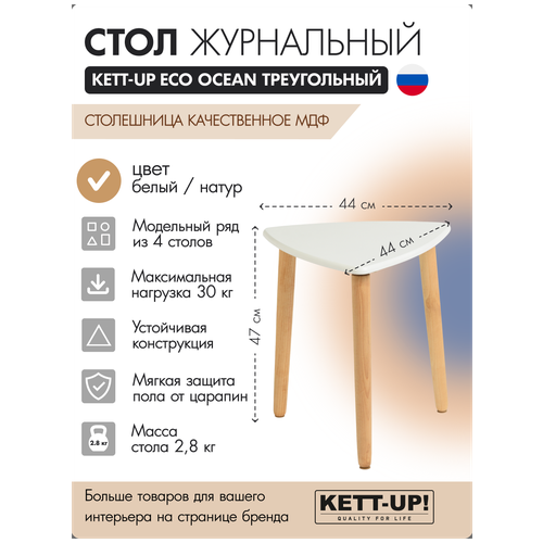 Стол журнальный треугольный KETT-UP ECO OCEAN, KU375.4, деревянный, белый