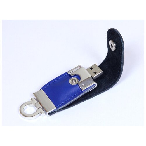 Кожаная флешка брелок для нанесения логотипа (4 Гб / GB USB 2.0 Синий/Blue 209 Flash drive)