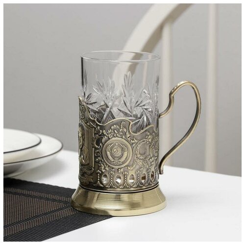 Кольчугинский мельхиор Набор для чая «Высоцкий», 2 предмета: подстаканник, стакан, латунь