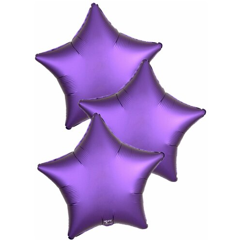 Воздушные шары фольгированные Agura Звезды, Сатин, Фиолетовый, 46 см, набор 3 шт