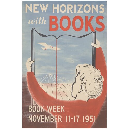 Постер / Плакат / Картина Книги - Новые горизонты с книгами 50х70 см в раме