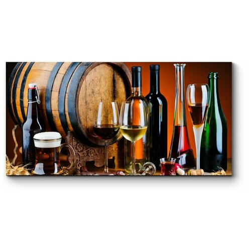 Модульная картина Натюрморт с деревянной бочкой и вином 100x50