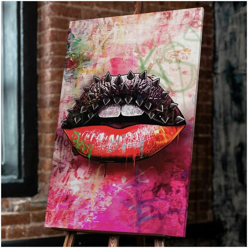 Картина на холсте "Шиповые губы" для интерьера гостиной, в офис / Современный постер на подрамнике, граффити