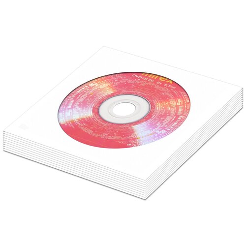 Диск DVD+R DL 8.5Gb Mirex 8x (Double Layer) в бумажном конверте с окном, 10 шт.