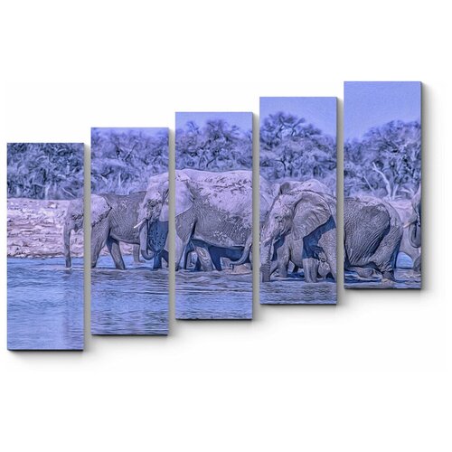 Модульная картина Африканские слоны на водопое 110x77