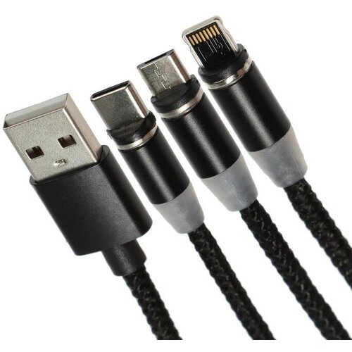 Кабель LuazON LN-6, microUSB/Type-C/Lightning - USB, 1 А, 1 м, магнитный разъем