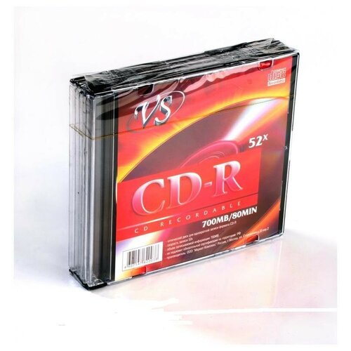 Комплект 5 упаковок, Носители информации CD-R, 52x, VS, Slim/5, VSCDRSL501