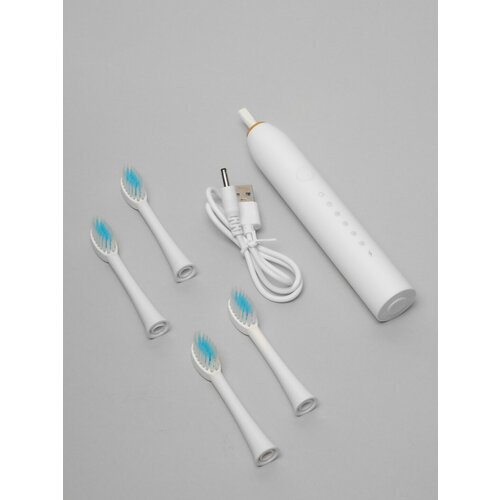 Электрическая зубная щетка Звуковая зубная щетка электрическая с 4 насадками и 6 уникальными режимами, Степень влагозащиты IPX7 , белый