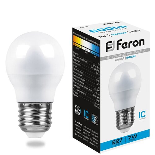 Упаковка светодиодных ламп 5 шт. Feron LB-95 25483, E27, G45, 7 Вт, 6400 К