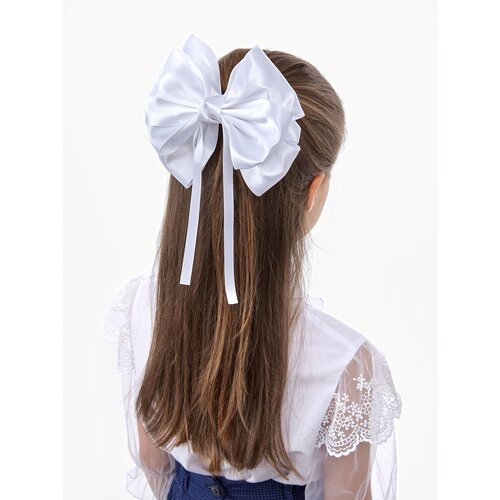 Бант для волос белый атласный на резинке детский женский школьный