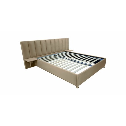 Двуспальная кровать Сидней 200x200 основание металлическое с ламелями велюр бежевый ножки 5 см
