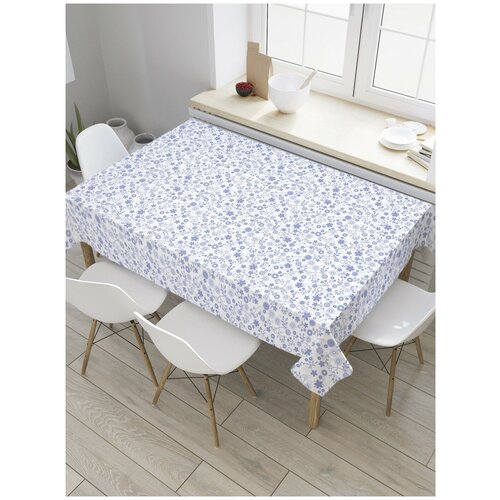Скатерть прямоугольная JoyArty на кухонный стол "Цветы-снежинки" из оксфорда, 180x145 см