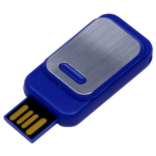 Пластиковая прямоугольная выдвижная флешка с металлической пластиной (16 Гб / GB USB 2.0 Синий/Blue 045)