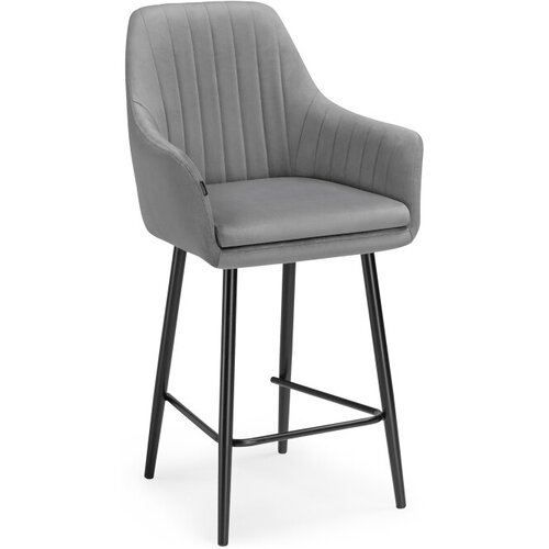 Полубарный стул с подлокотниками KAPIOVI RINER, серый велюр, черные ножки