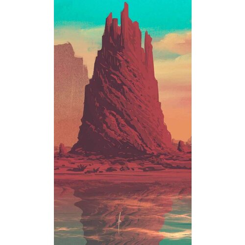 Картина на холсте 60x110 LinxOne "Скала, гора, фантазии, озеро, вертикальный" интерьерная для дома / на стену / на кухню / с подрамником