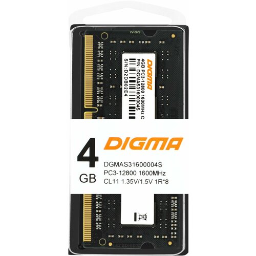 Оперативная память DDR3L Digma 4Gb 1600MHz SO-DIMM (DGMAS31600004S)