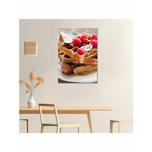 Картина на холсте с подрамником Вафли с ягодами и инжиром 30х40