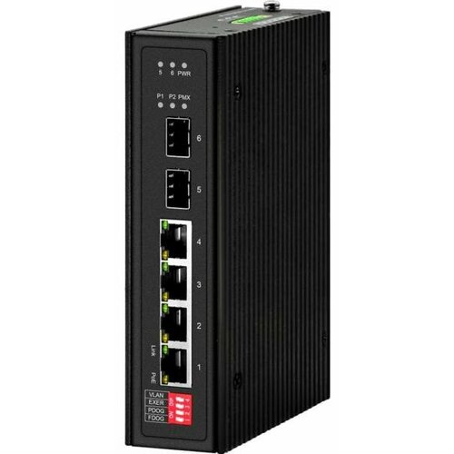 Промышленный PoE коммутатор Gigabit Ethernet на 4GE PoE + 2 GE SFP порта. Порты: 1 x GE (10/100/1000Base-T) с PoE BT (до 90W) + 3 x GE (10/100/1000Bas