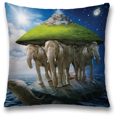 Наволочка декоративная на молнии, чехол на подушку JoyArty "Земля на трех слонах" 45х45 см