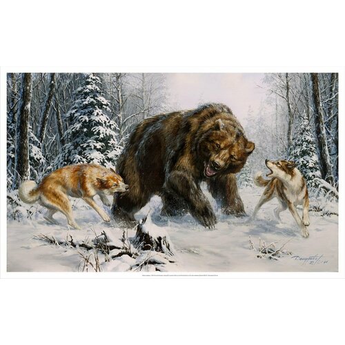Постер на холсте, "Лайки и медведь", 100х60 см, художник - Данчурова Татьяна. Холст в рулоне, Арт. ДТ-р3
