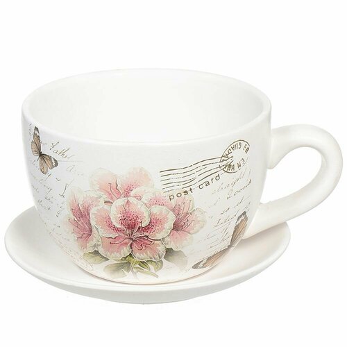 Кашпо керам, 15х10.5 см, Розовые цветы чайная чашка малая, Y3-1291/318489