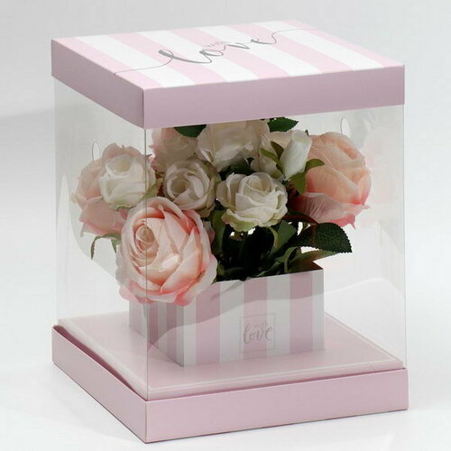 Коробка для цветов с вазой и PVC-окнами "With Love", складная, 23 x 30 x 23 см