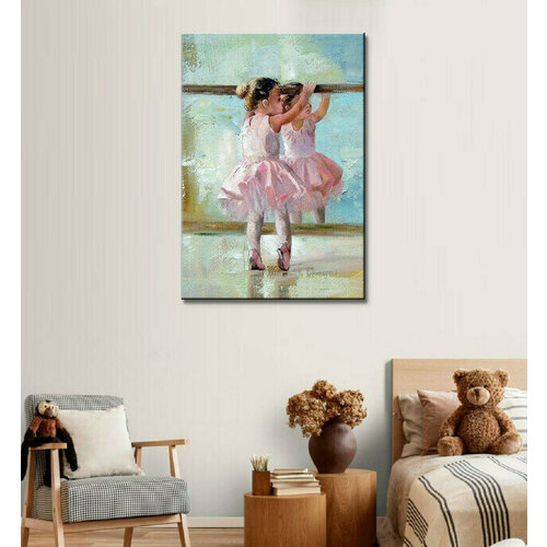 Интерьерная картина на холсте Девочка балерина маслом, балет, маленькая балерина, детские танцы 40х60