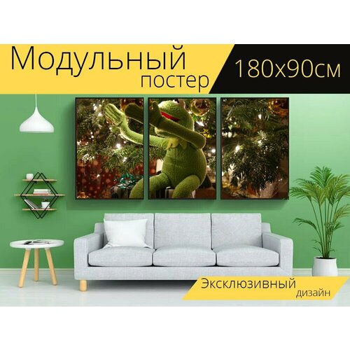 Модульный постер "Кермит, лягушка, зеленый" 180 x 90 см. для интерьера