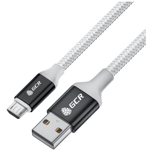 QC Кабель GCR 1.0 метр MicroUSB, быстрая зарядка, белый нейлон белый ПВХ, (7753270)