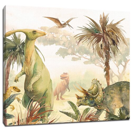 Картина Уютная стена "Мощные динозавры акварелью" 70х60 см