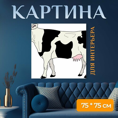 Картина на холсте "Корова, домашний скот, крупный рогатый скот" на подрамнике 75х75 см. для интерьера