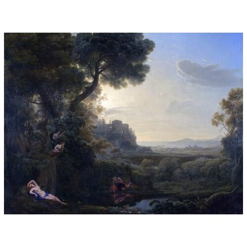 Репродукция на холсте Нарцисс и Эхо (Landscape with Narcissus and Echo) Лоррен Клод 66см. x 50см.