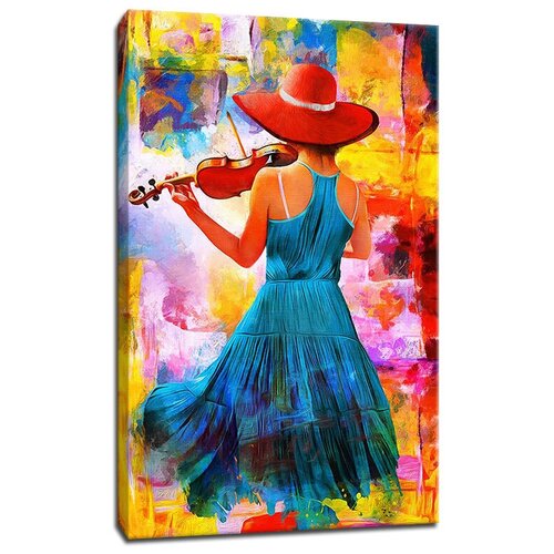 Картина Уютная стена "Девушка со скрипкой на абстрактном фоне" 40х60 см