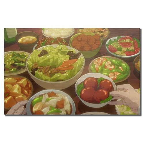Картина интерьерная на дереве интерьер кафе ресторан азиатская кухня аниме еда anime food - 5726
