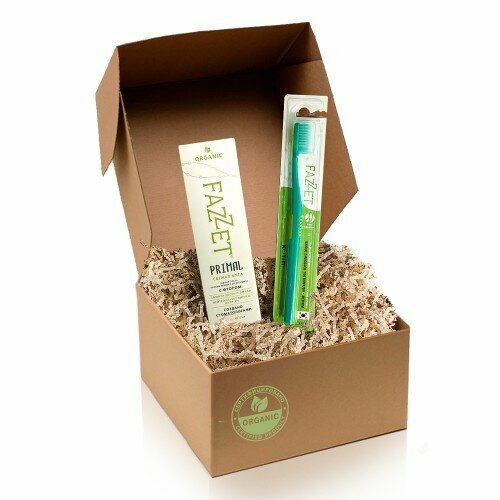 Зубная паста Fazzet Primal organic с фтором, 122 г + подарок рельефная зубная щётка