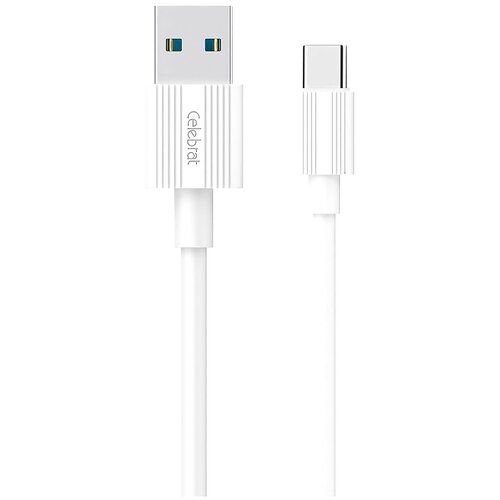 Кабель USB - Type-C Celebrat CB-09T, 1.0м, круглый, 2.1A, силикон, цвет: белый