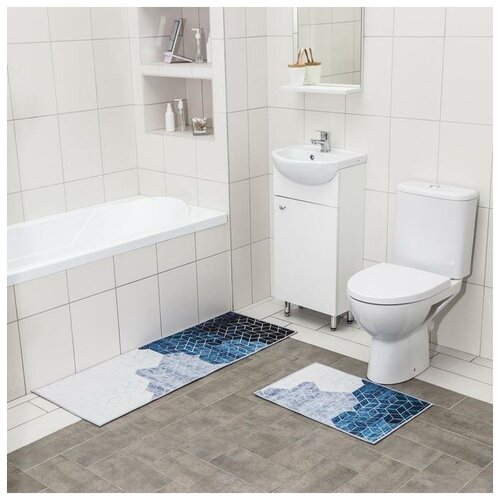 Набор ковриков для ванны и туалета "Галилео", 2 шт: 45x120, 40x60 см, цвет синий