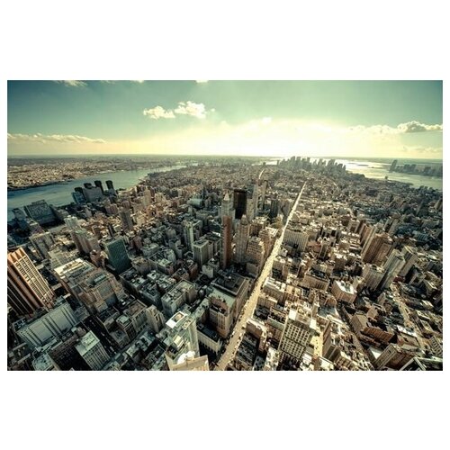 Постер на холсте Нью-Йорк с высоты птичьего полета (New York City aerial view) №1 60см. x 40см.
